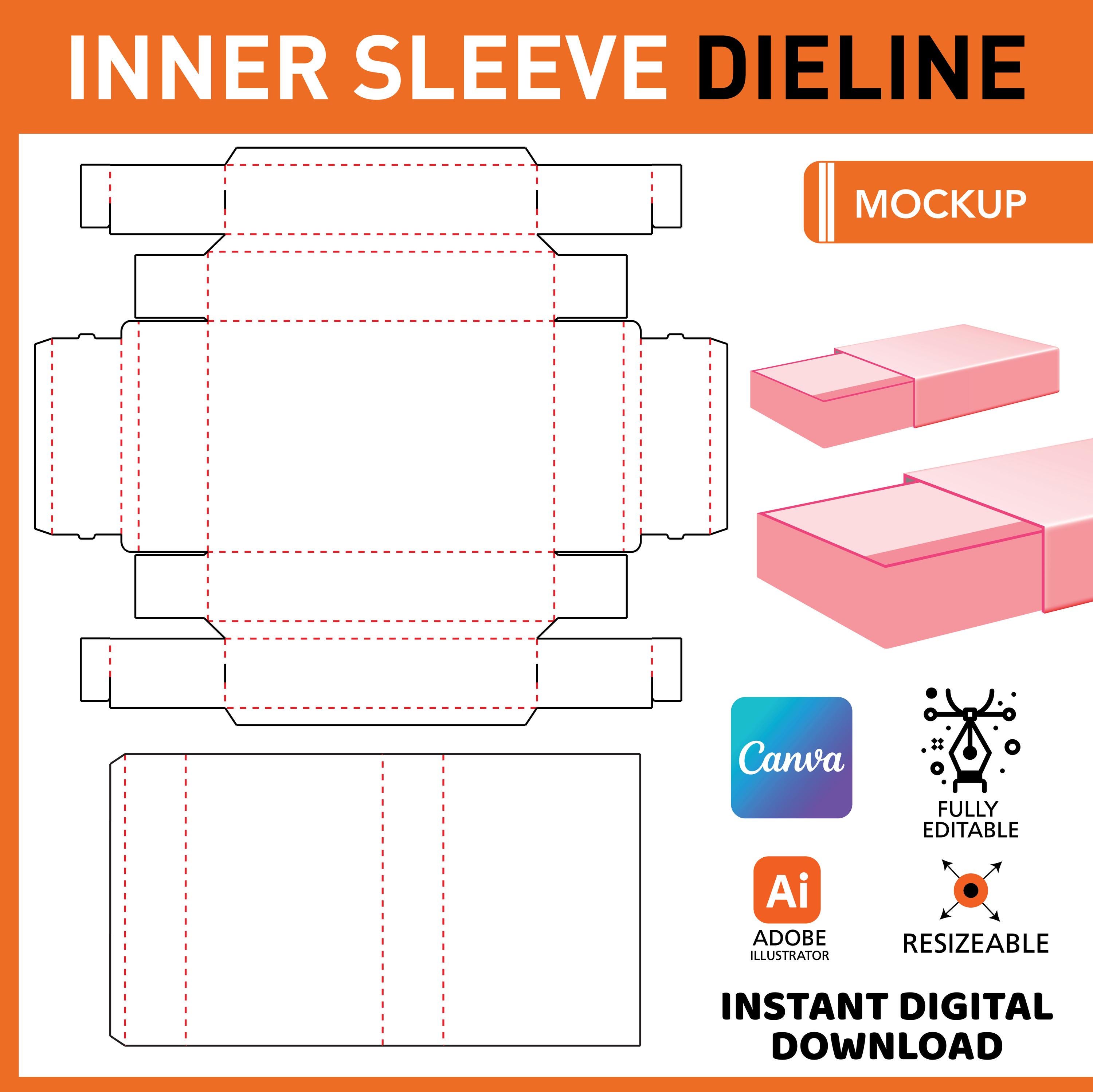 Inner Sleeve Box Dieline Template | Packaging Cut File SVG PDF ...
