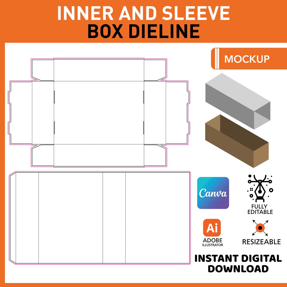 Inner and Sleeve Box Packaging Liner | Printable Dieline Template ...