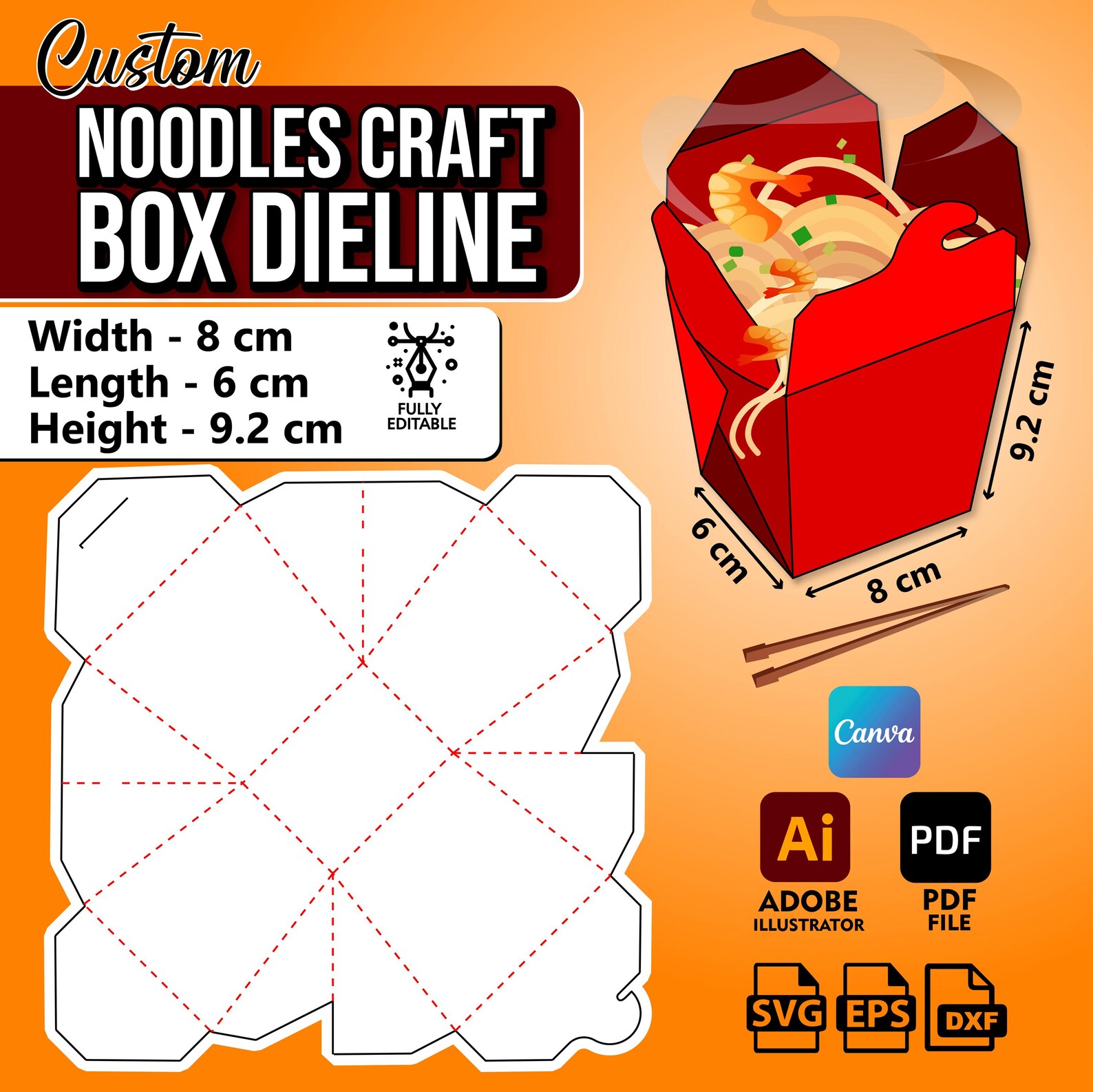 Noodle Box Template | Custom Takeout Packaging | Paper Food Box Dieline ...