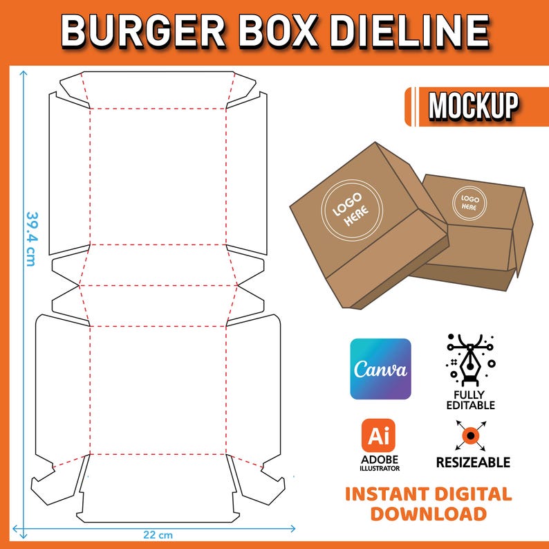 Burger Packaging Template | Custom Burger Box Design SVG | Printable ...