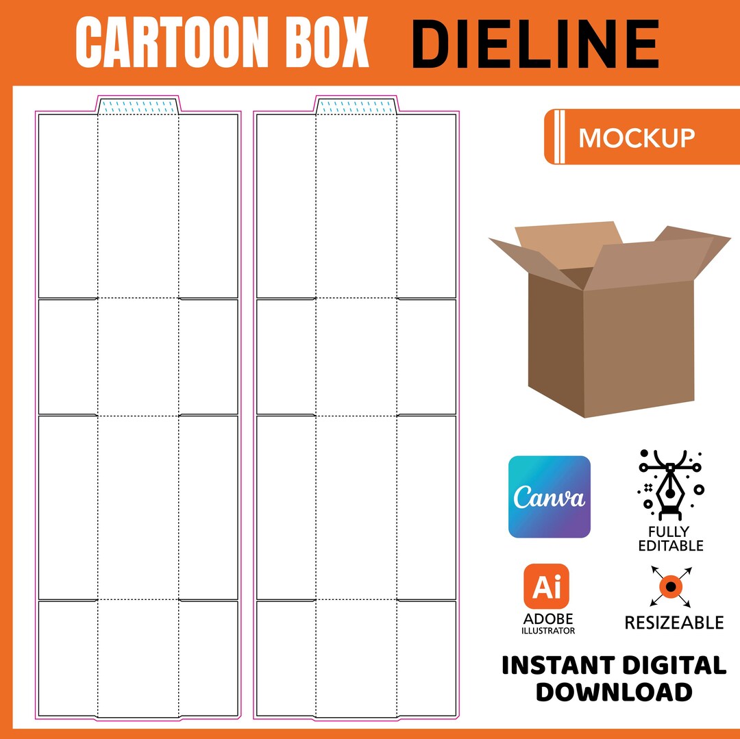 Simple Square, Cartoon Gift Box Packaging Dieline | Printable Product ...