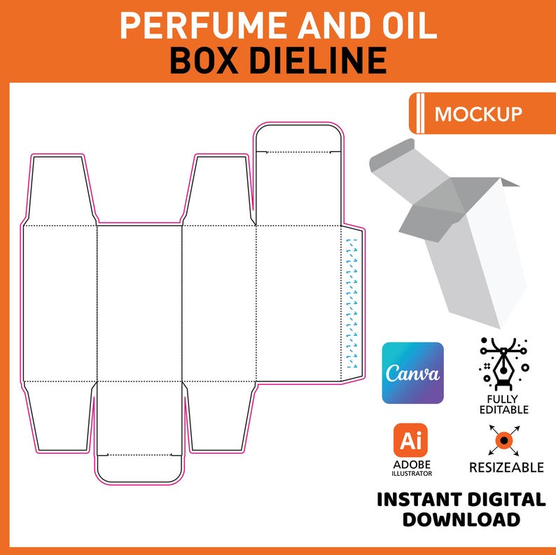 Perfume & Essential Oil Box Packaging Dieline – Foldable Bottle Box ...
