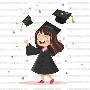 Bundle of 16 Chibi Kawaii Girl Graduation Clipart | Cute Pink Student ...