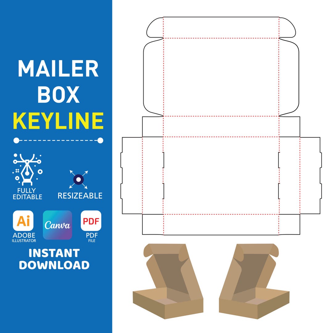 Mailer Box Dieline Template | Packaging Cut File SVG PDF | Foldable ...