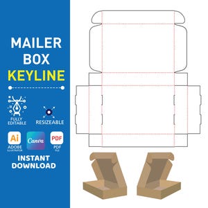 Mailer Box Dieline Template | Packaging Cut File SVG PDF | Foldable ...