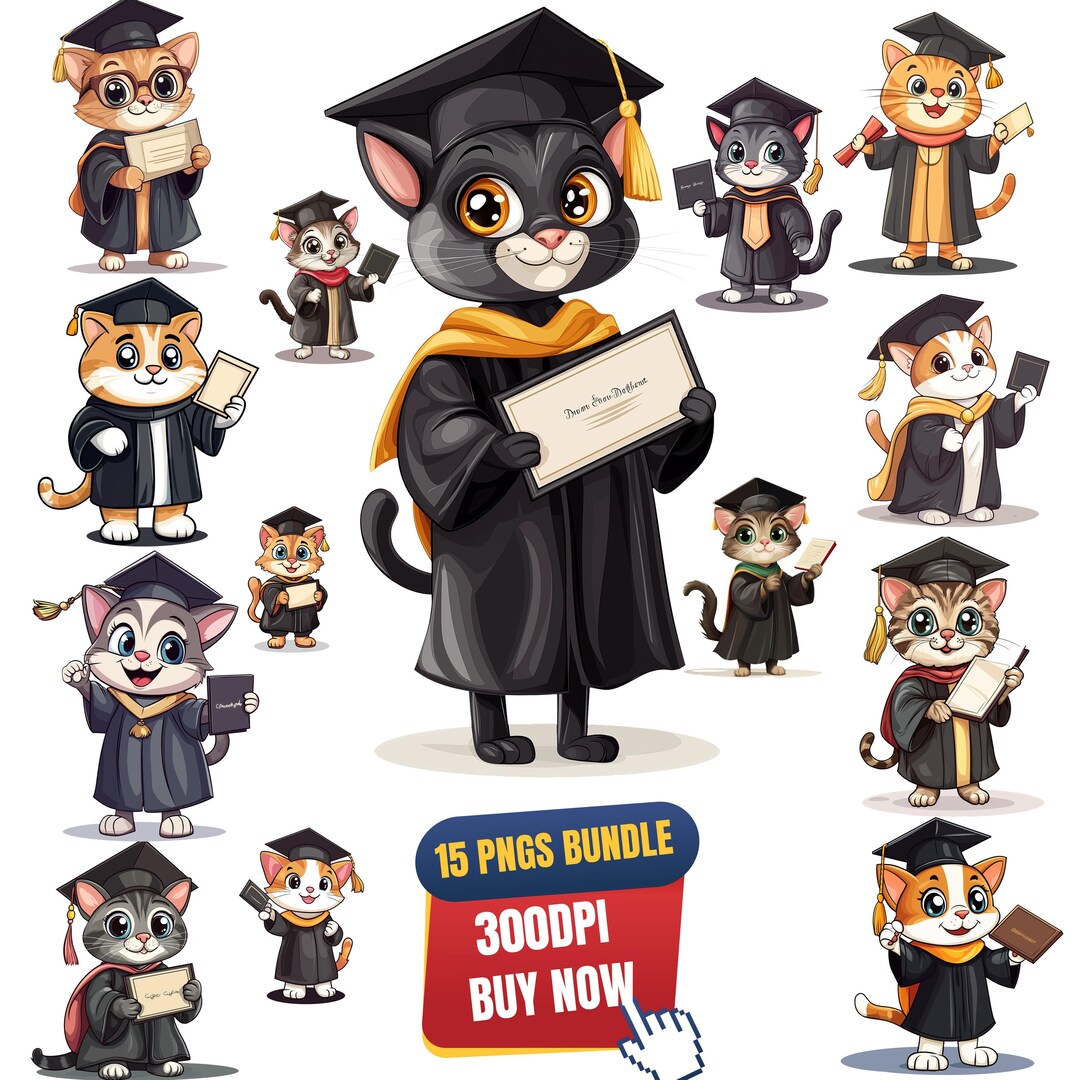 Academic Cat Illustration | Graduation Clip Art | Scholar Kitty Digital ...