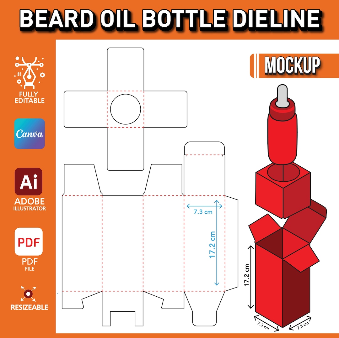 Serum Box Template | Beard Oil Box Dieline | Dropper Bottle Packaging ...