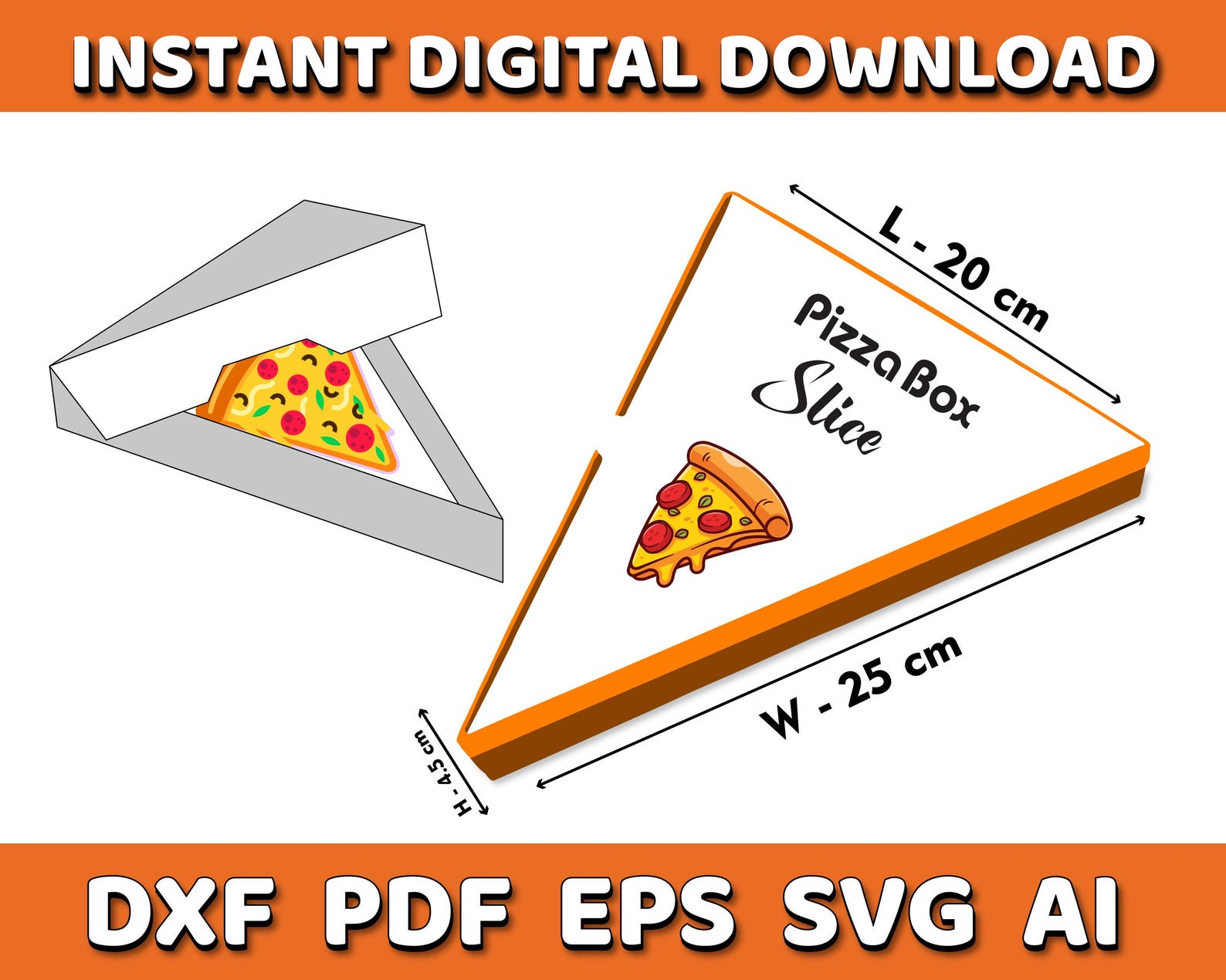 Pizza Slice Box Template | Custom Pizza Box Dieline | Printable Pizza ...