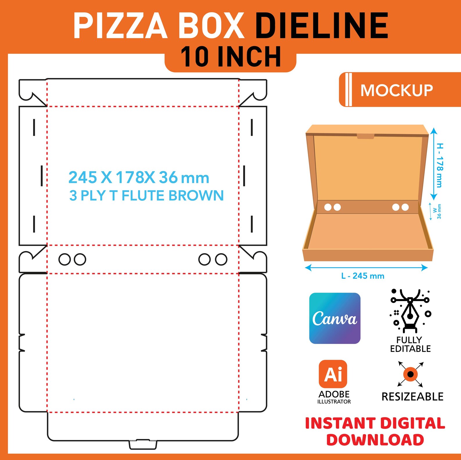 Pizza Box Layout and Dieline | SVG Cutout Line | Die Cut Template ...