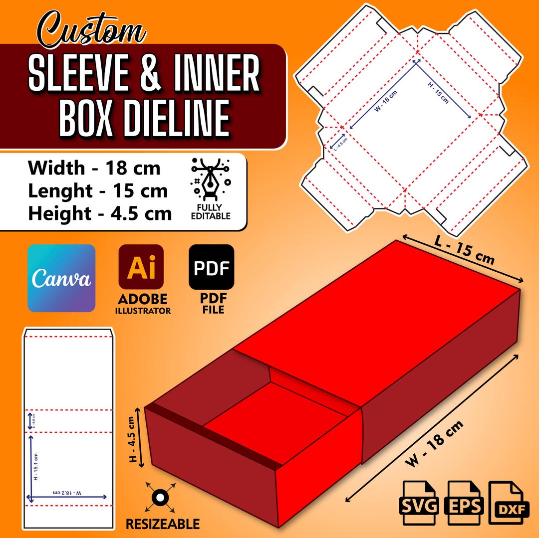 Inner Sleeve Box Die Cut | Custom Box Dieline | Paintable Packaging ...