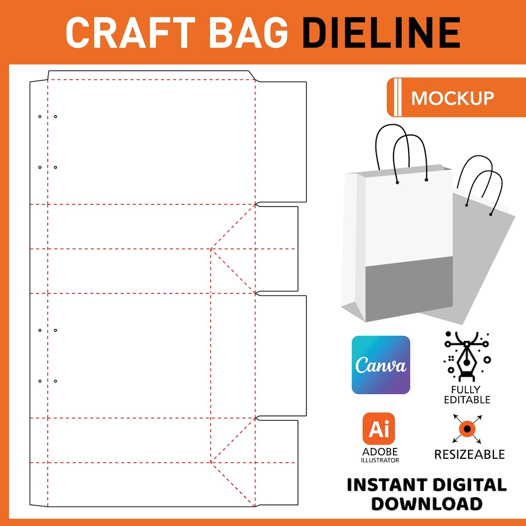 Craft Bag Dieline Template | Packaging Cut File SVG PDF | Foldable ...