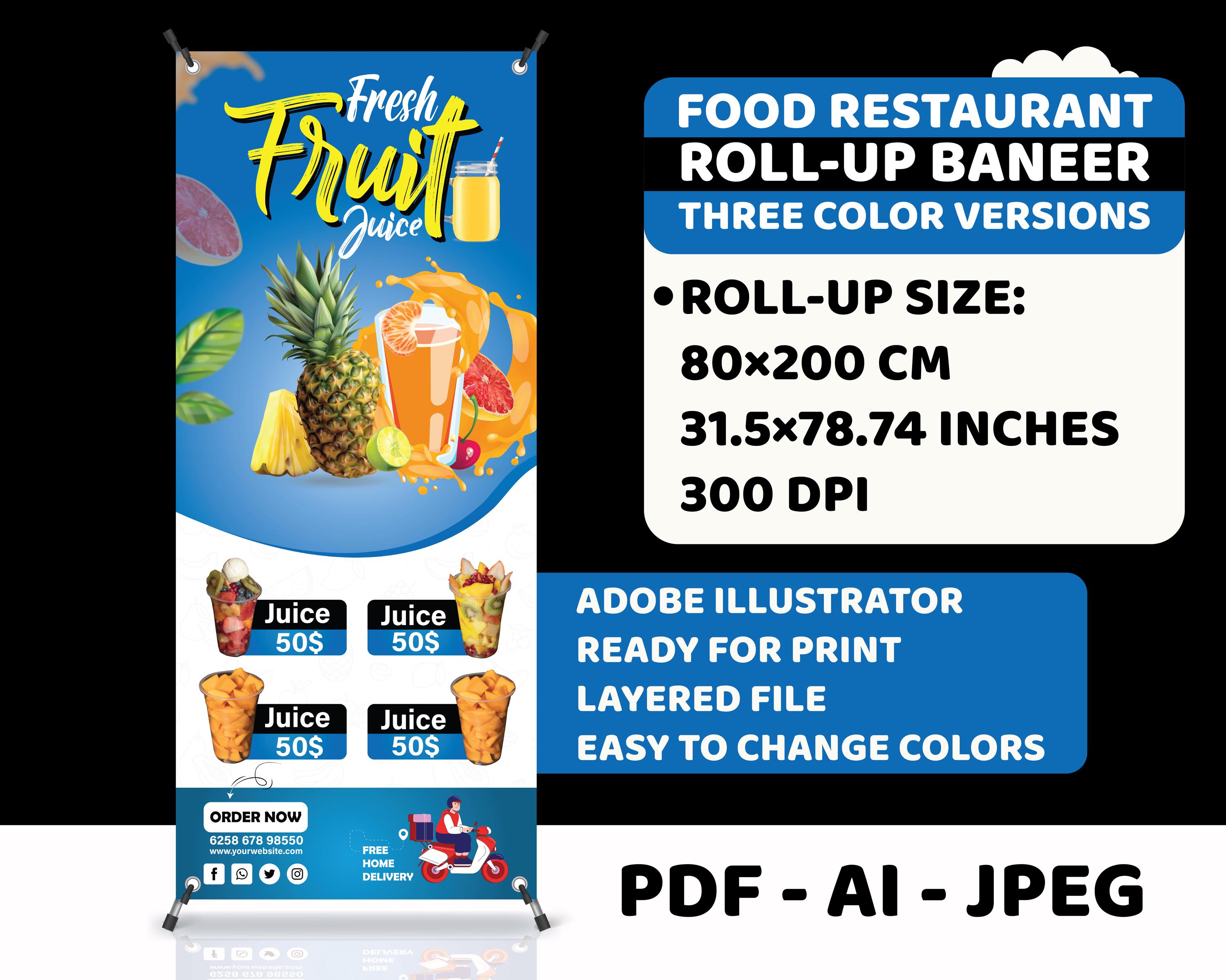 Fresh Juice Bar Roll-up Banner Design | Vibrant Printable Digital File ...