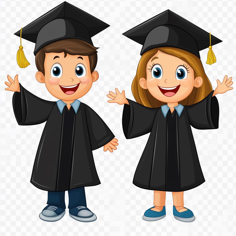 Chibi Graduation Clipart Bundle Class of 2025 PNG Cute Graduate Boy ...
