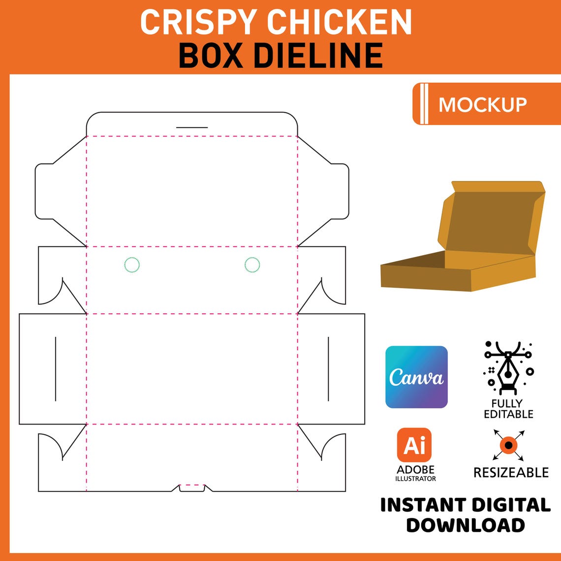 Crispy Chicken Packaging Box Template – Fast Food Takeout Dieline SVG ...