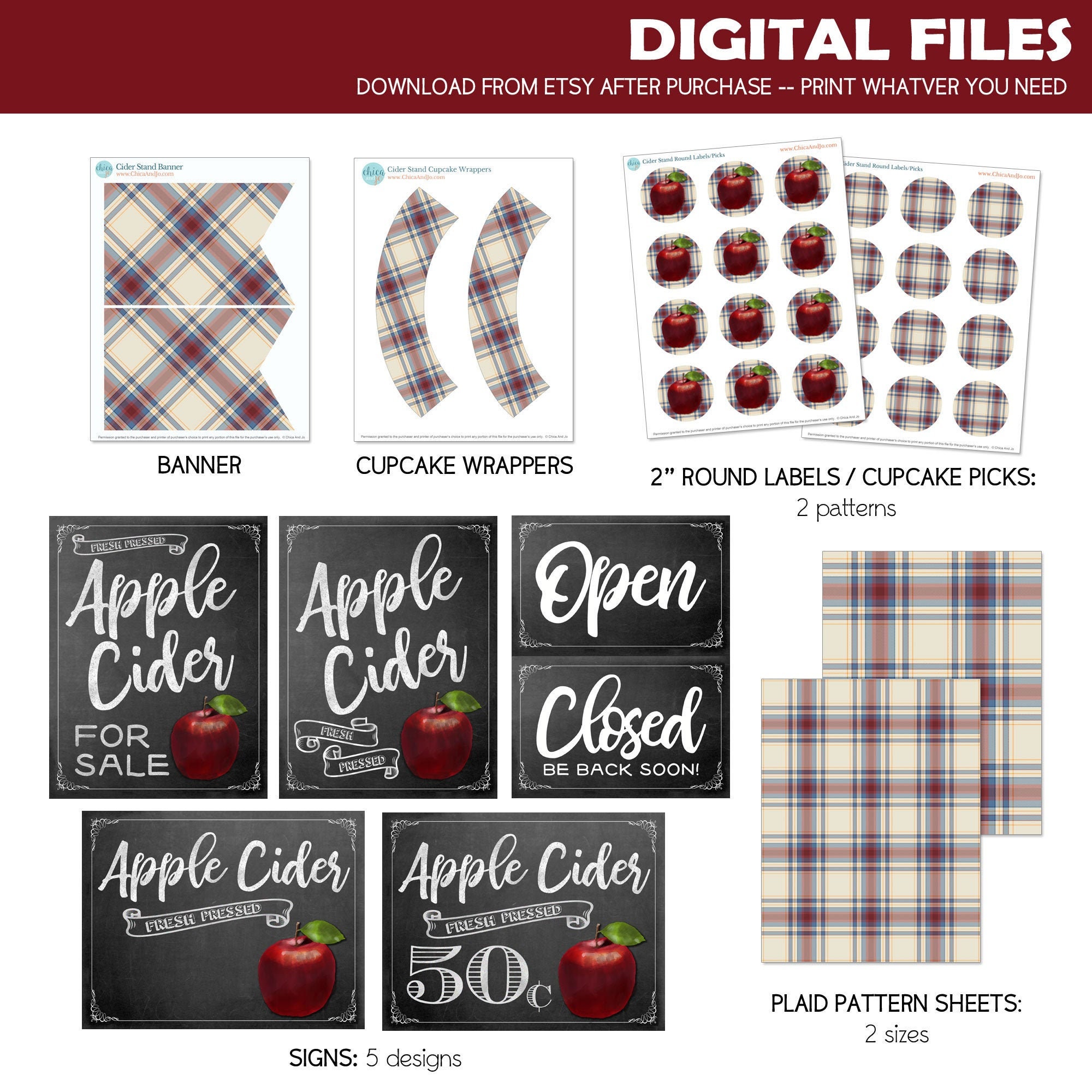 Apple Cider Stand Printables DIGITAL Signs Banner | Etsy