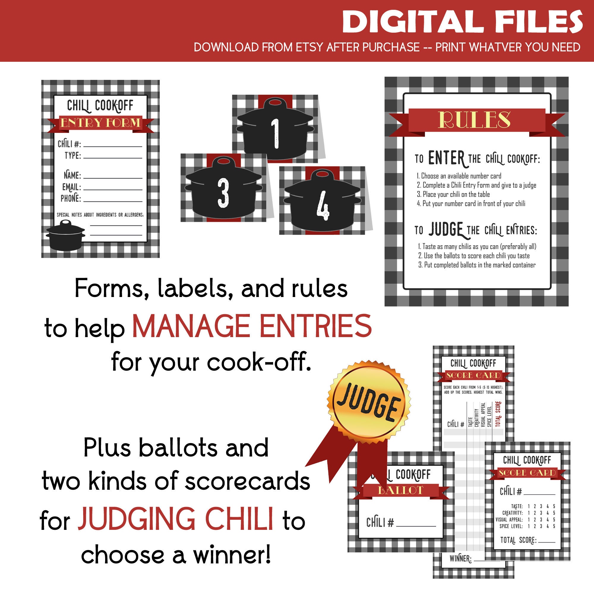 Chili Cook off Party Printables - DIGITAL - Invitation, Voting Ballots ...
