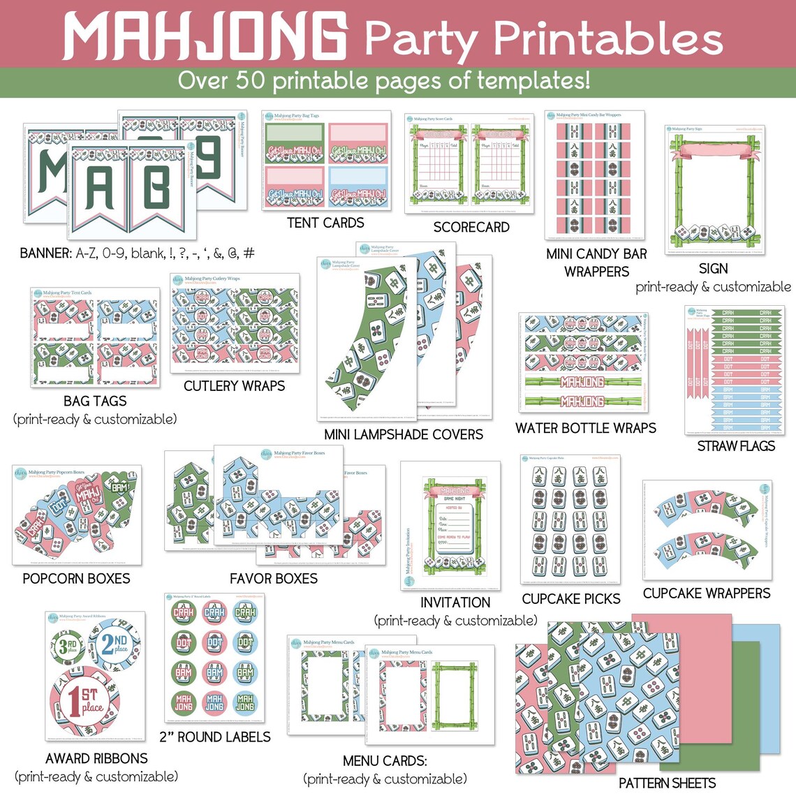 Mahjong Party Printables - Instant Digital Download With Editable Canva ...