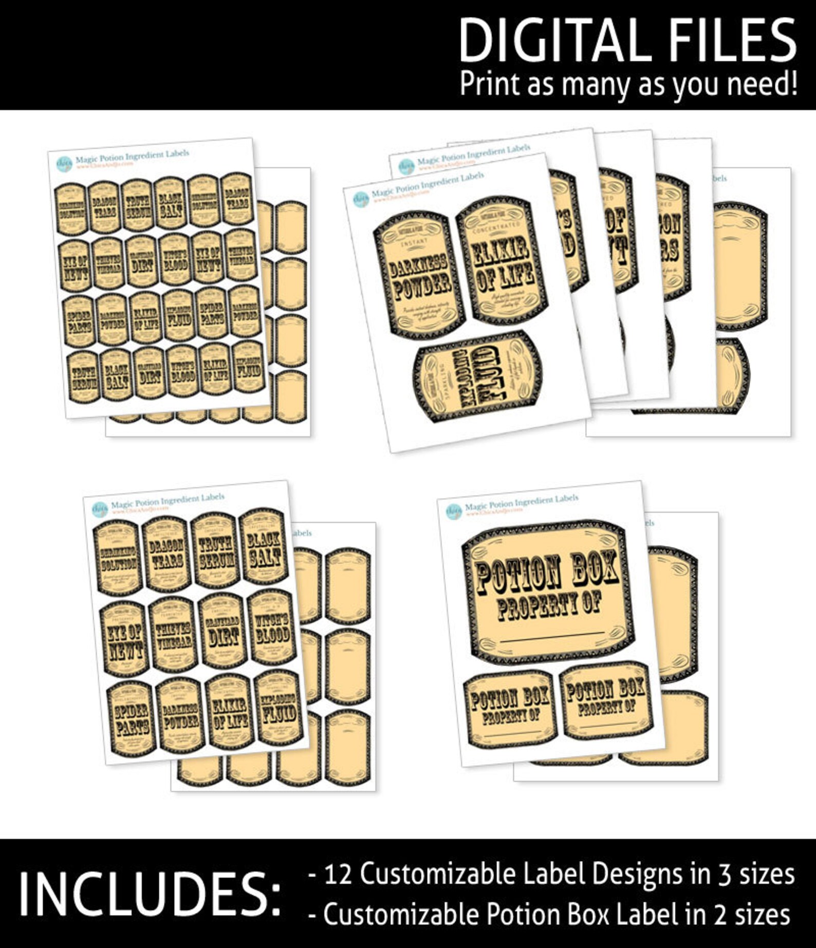 Apothecary Magic Potion Ingredient Labels -- CUSTOMIZABLE Digital ...