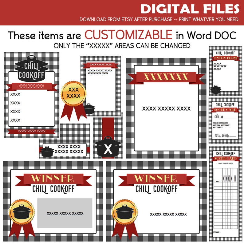 Chili Cook off Party Printables - DIGITAL - Invitation, Voting Ballots ...