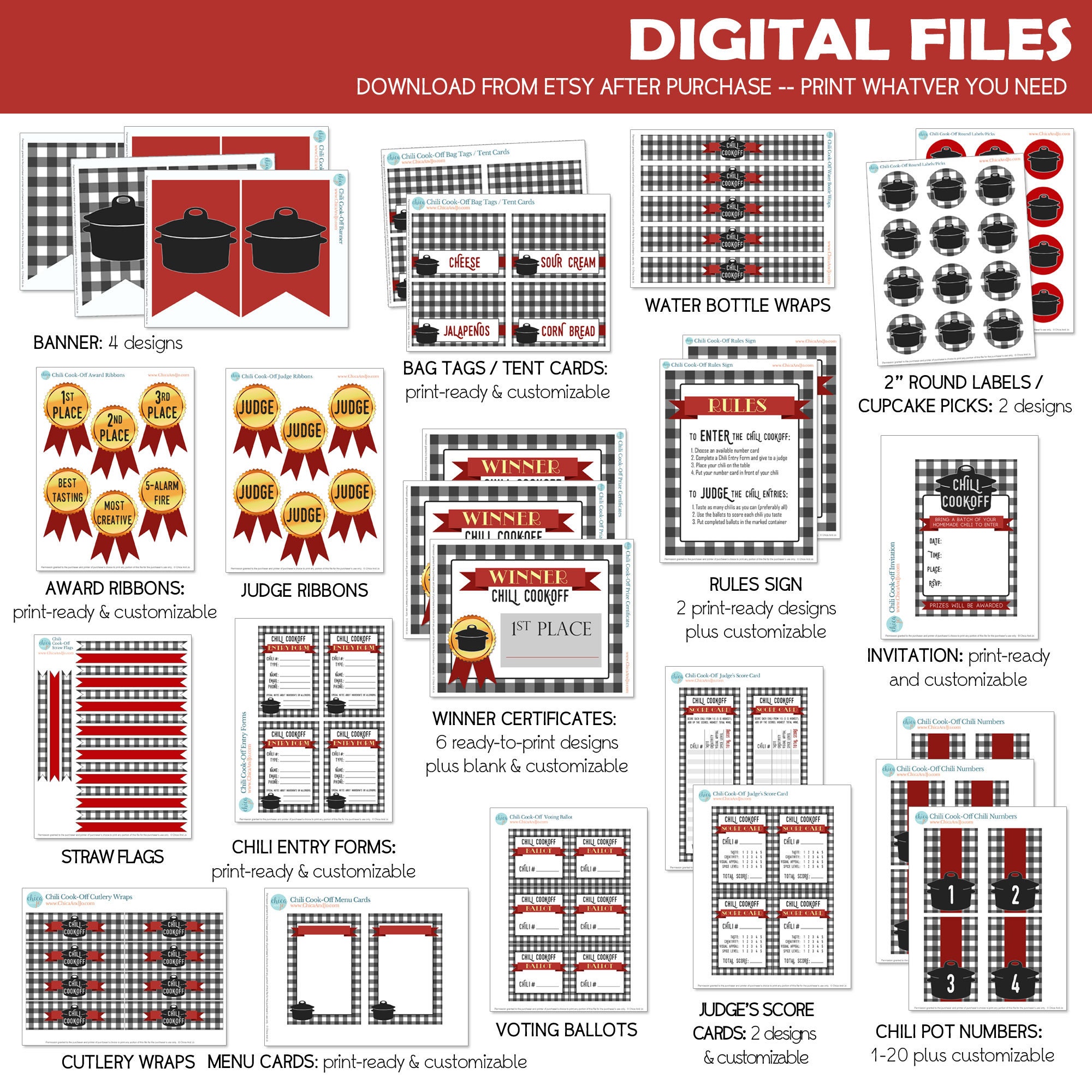 Chili Cook off Party Printables - DIGITAL - Invitation, Voting Ballots ...