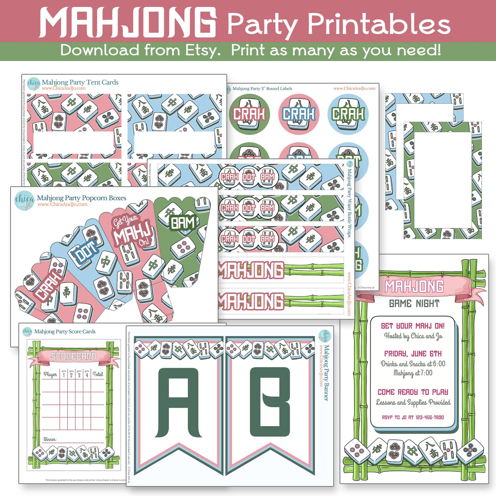 Mahjong Party Printables - Instant Digital Download With Editable Canva ...