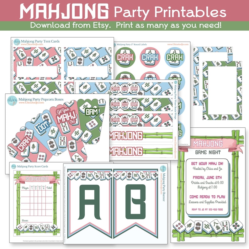 Mahjong Party Printables - Instant Digital Download With Editable Canva ...