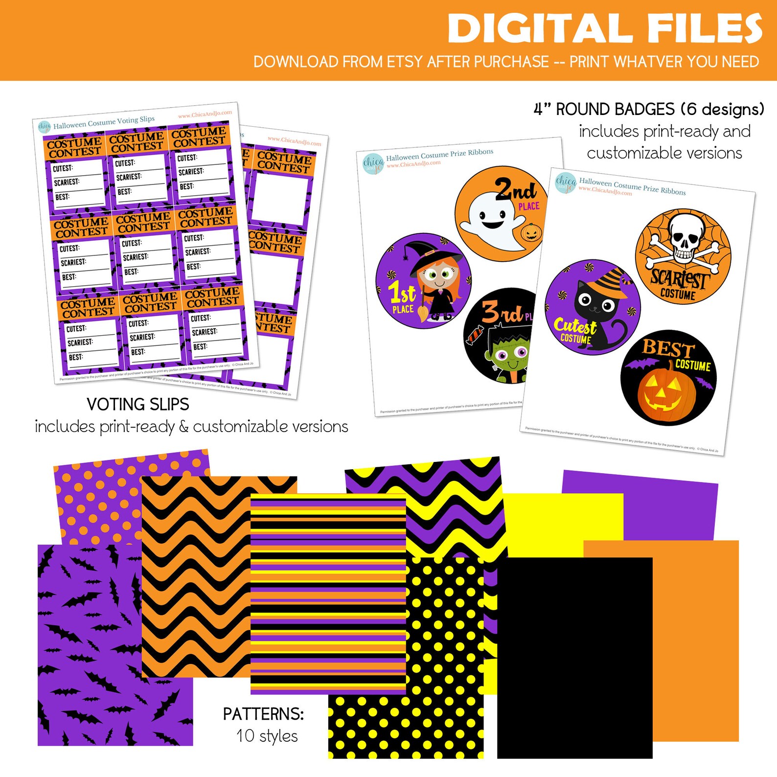 Halloween Costume Contest Prize Ribbons and Voting Slip Customizable ...