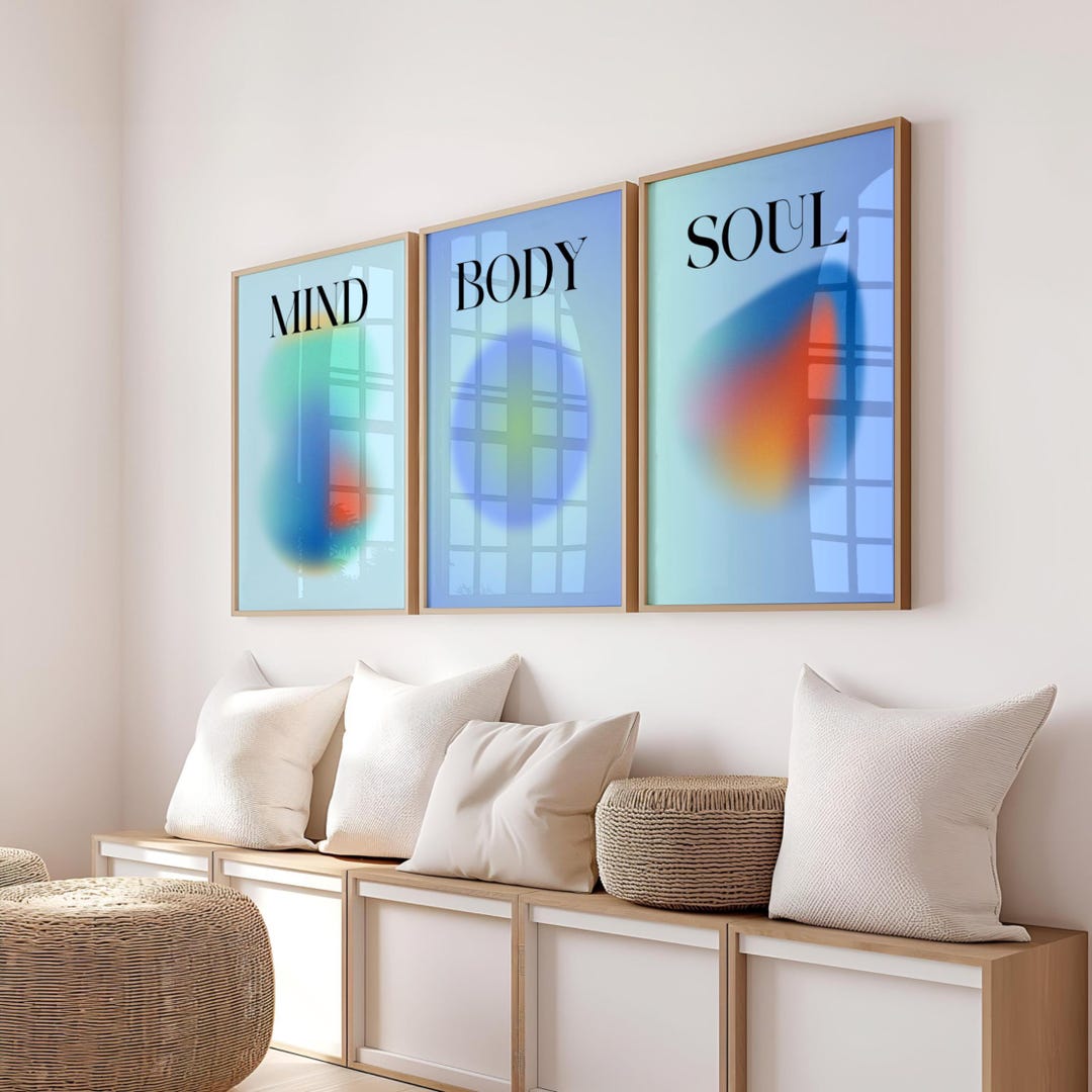 Mind Body Soul Digital Wall Art Set Calming Abstract Printable Prints ...