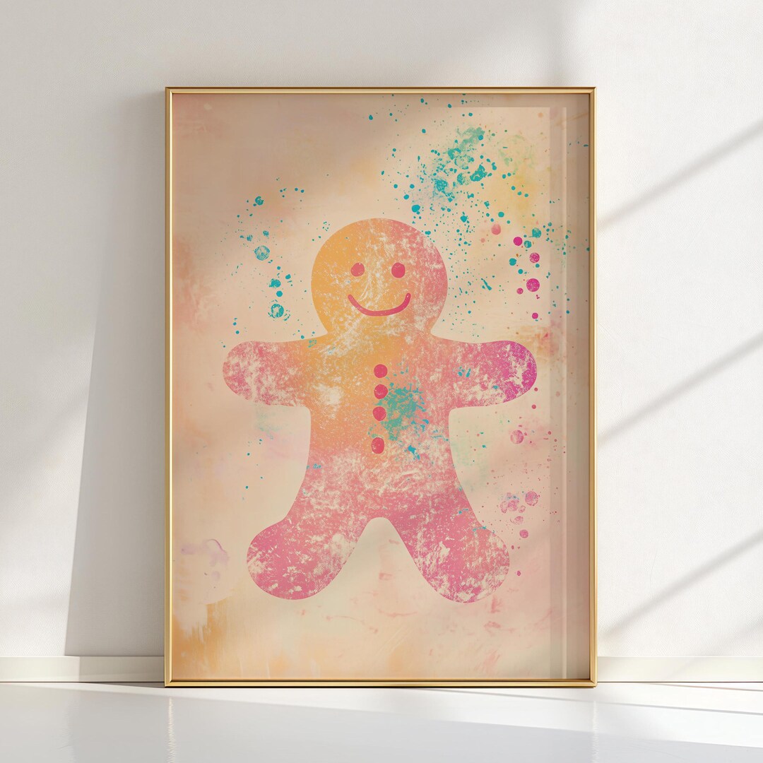Gingerbread Man Poster, Christmas Poster, Dopamine Decor, Trendy Pink ...