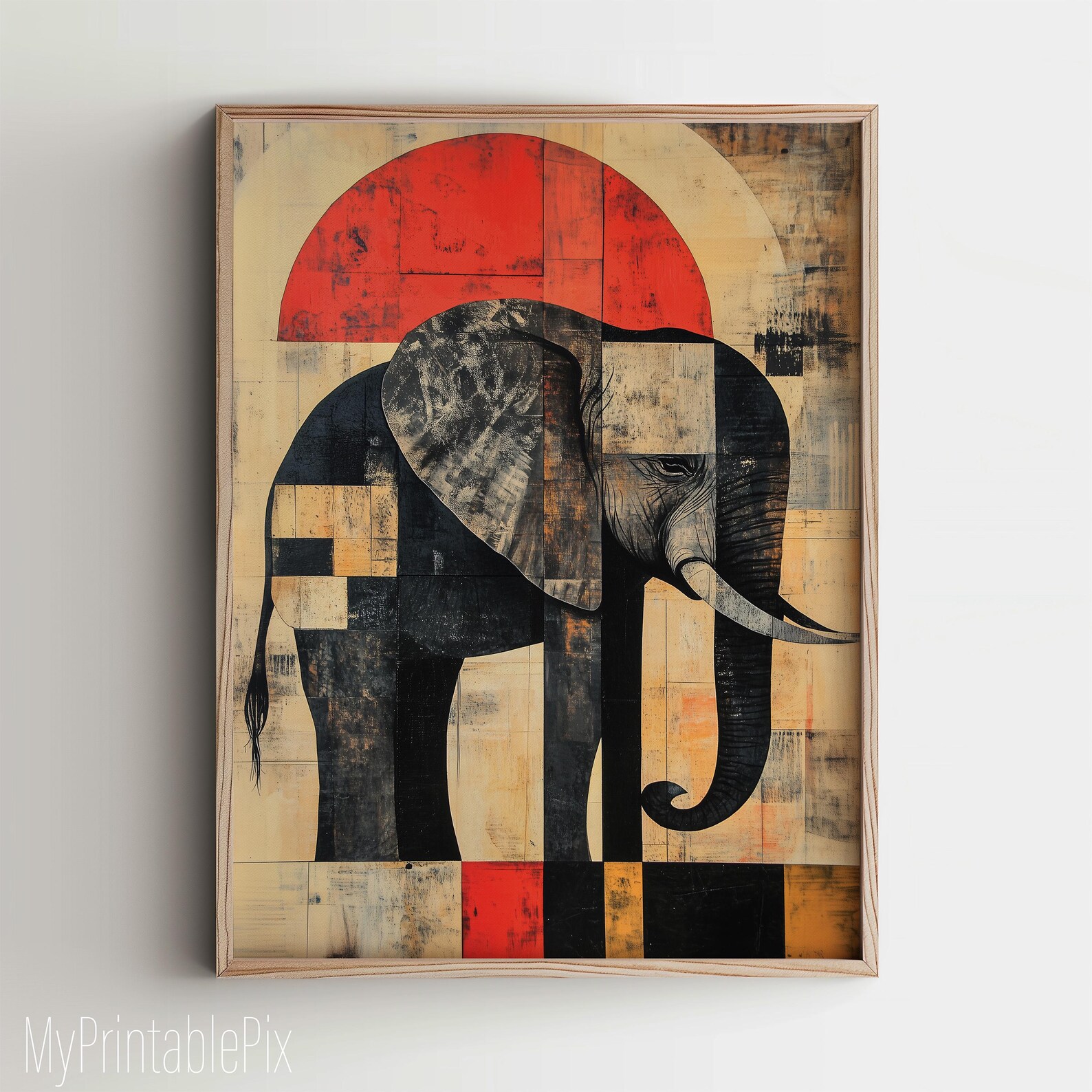 Abstract Painting of an Elephant, Geometric Shapes and Patterns, Modern ...