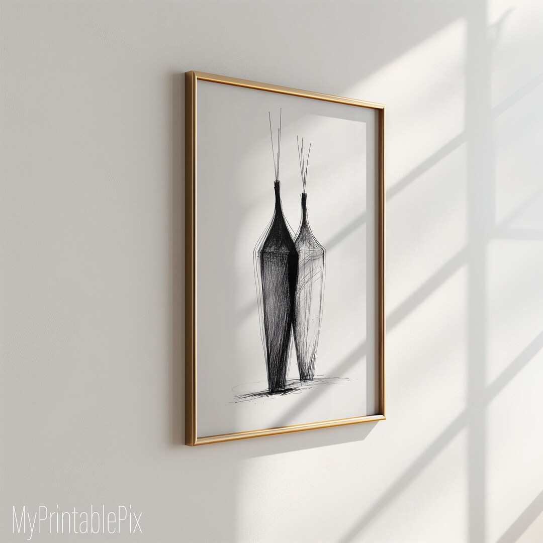 Abstract Minimalist Drawing of Two Tall Vases, Simple Lines, Modern Art ...