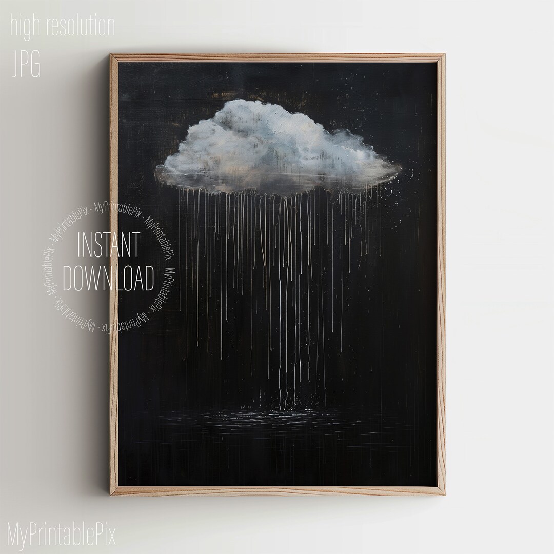 Minimalist Rain Cloud Wall Art - Black & White Abstract Print - Moody ...