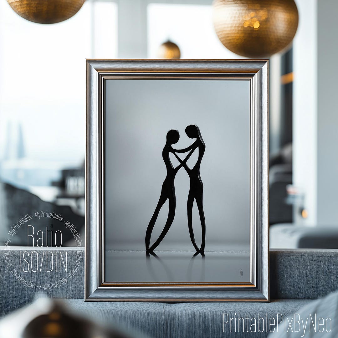Minimalist Black & White 3D Hugging Figures Mural – Abstract Emotive ...
