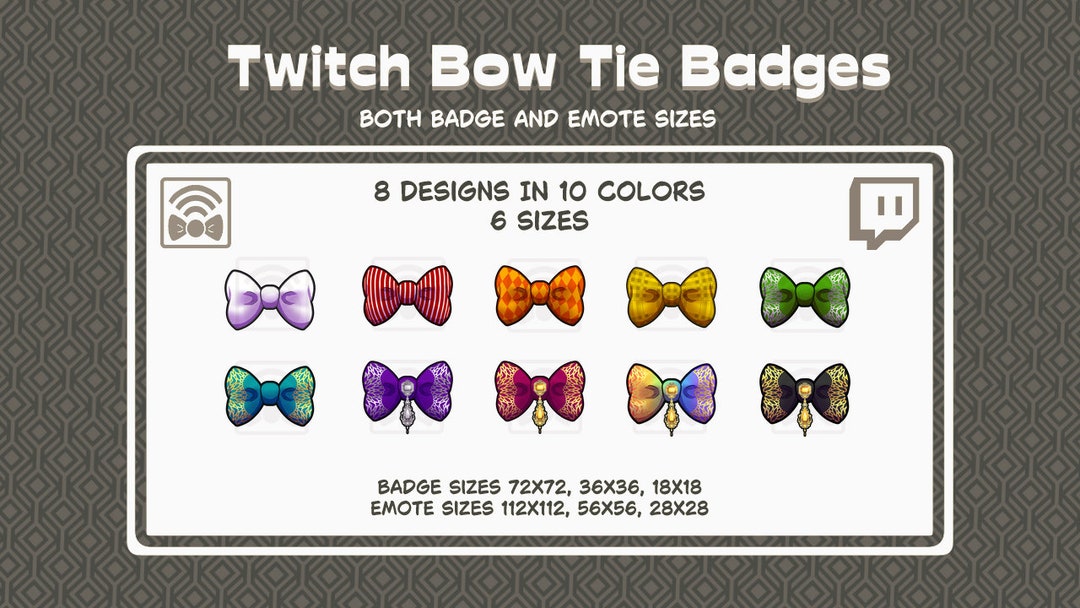8 X Twitch Sub Badges / Cheer Bit Badges | Bow Tie - Etsy