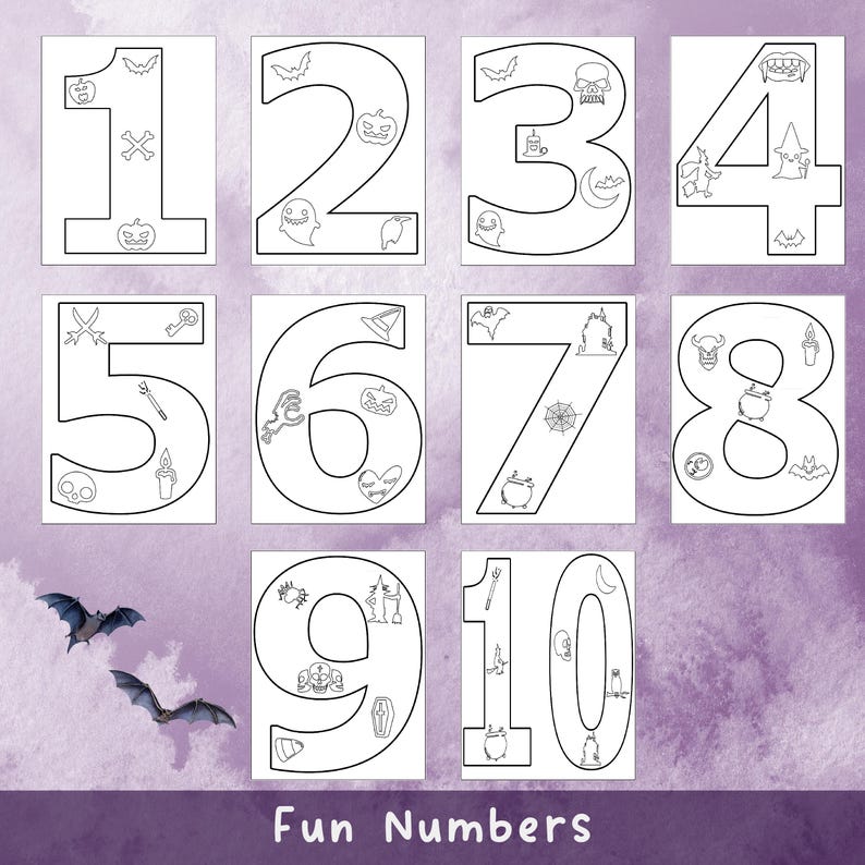 Halloween Alphabet and Numbers Coloring Pages, Spooky Halloween ...