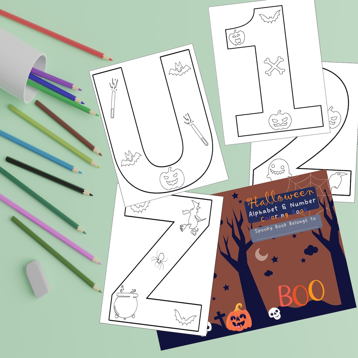 Halloween Alphabet and Numbers Coloring Pages, Spooky Halloween ...