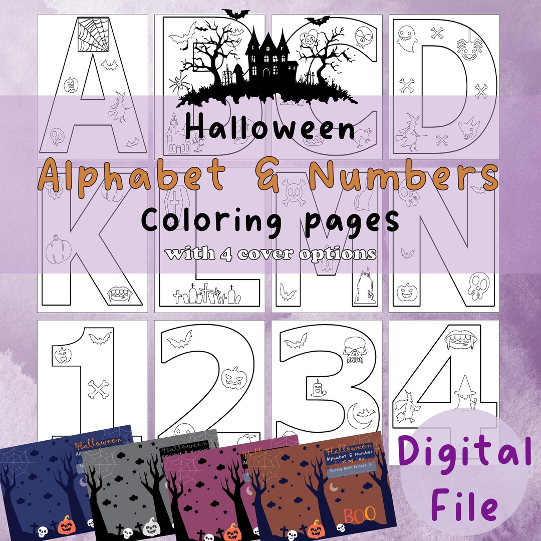 Halloween Alphabet and Numbers Coloring Pages, Spooky Halloween ...