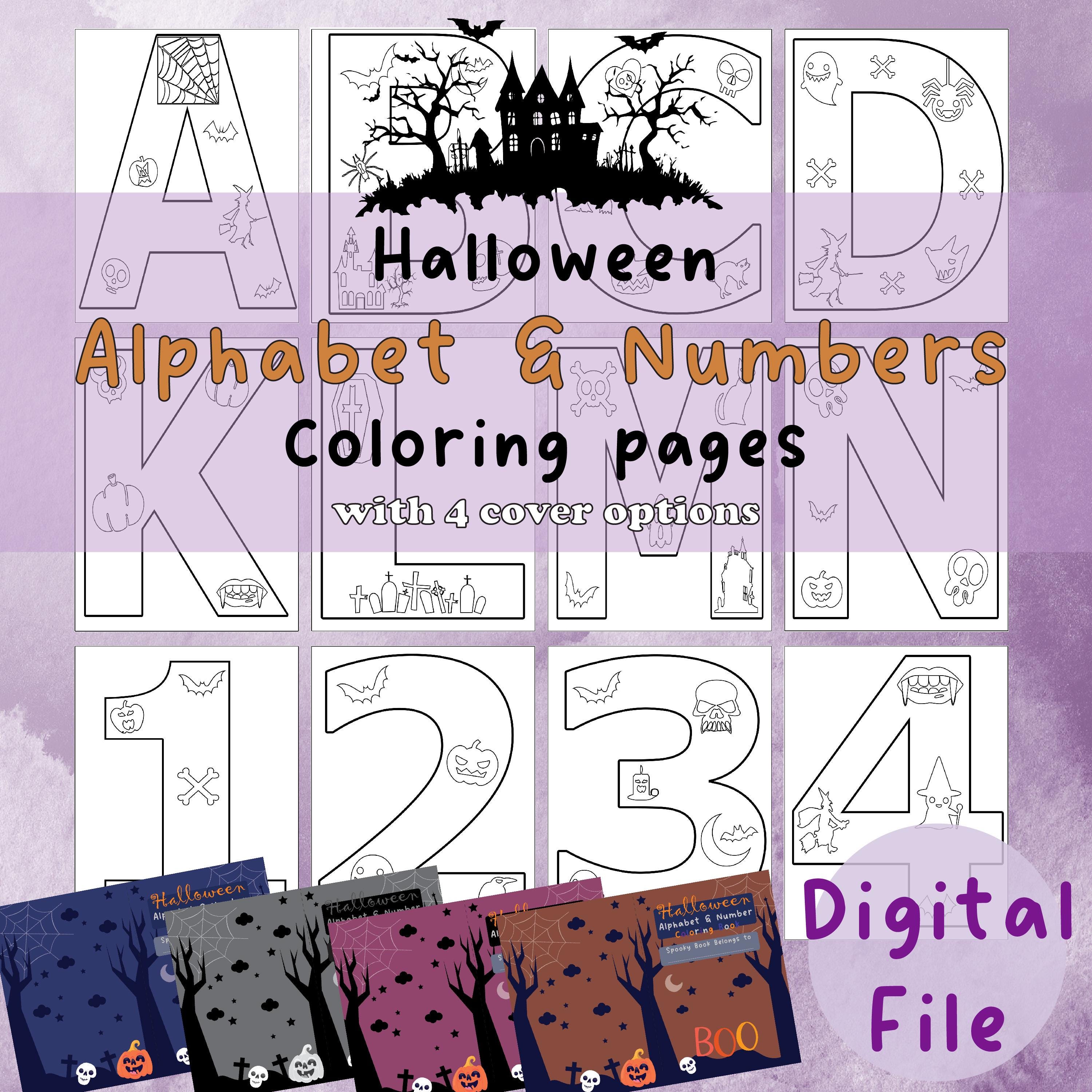 Halloween Alphabet and Numbers Coloring Pages, Spooky Halloween ...