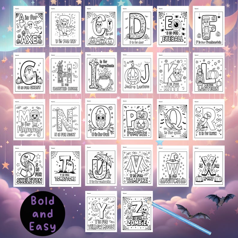 Bold and Easy Halloween Alphabet Coloring Pages Plus Bonus Cute ...