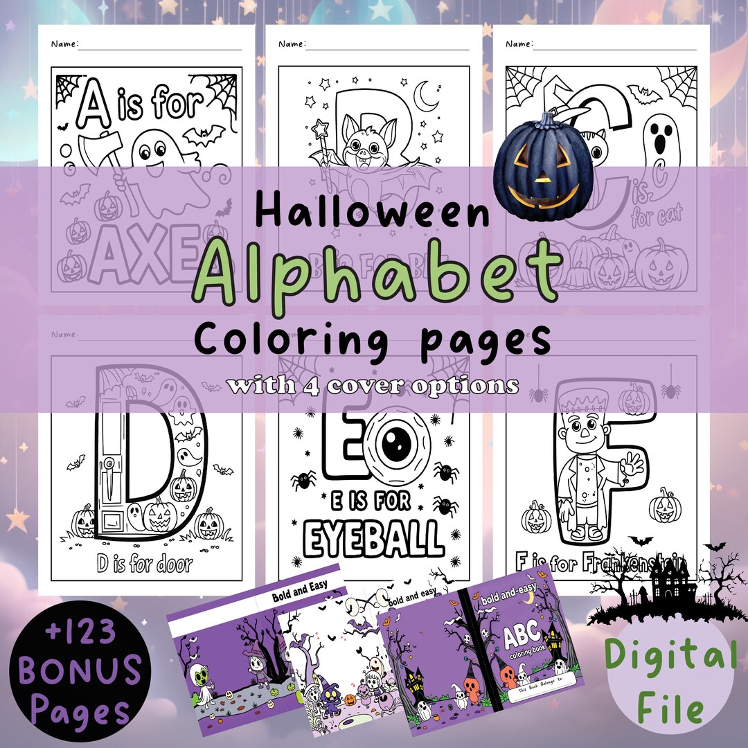 Bold and Easy Halloween Alphabet Coloring Pages Plus Bonus Cute ...
