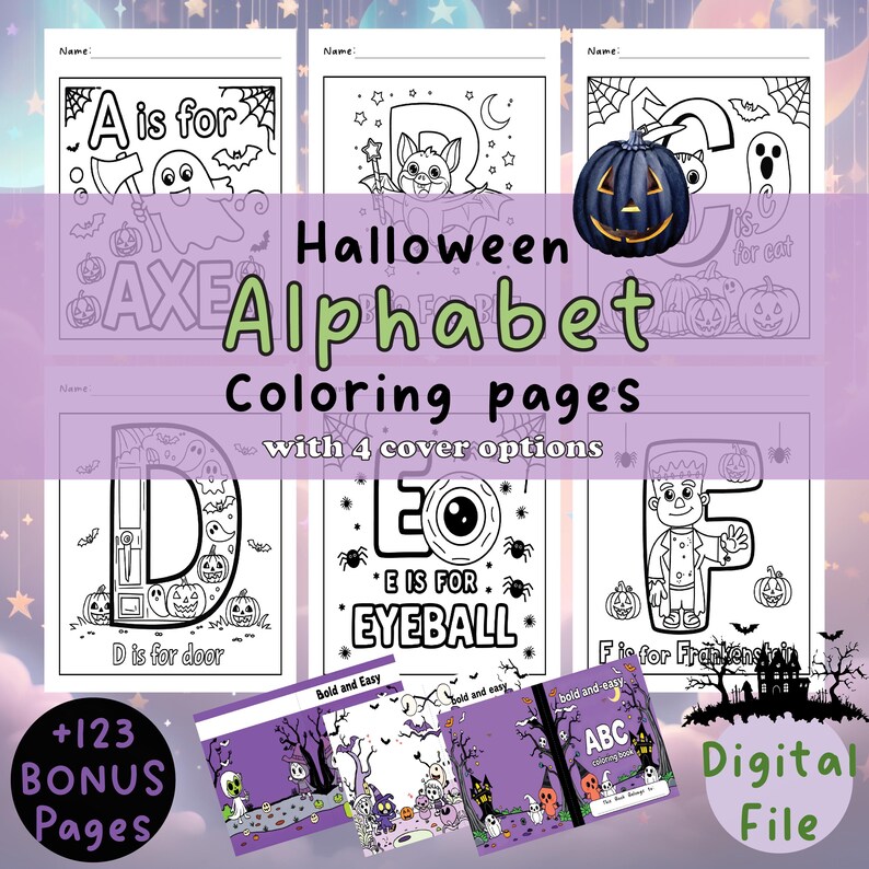 Bold and Easy Halloween Alphabet Coloring Pages Plus Bonus Cute ...