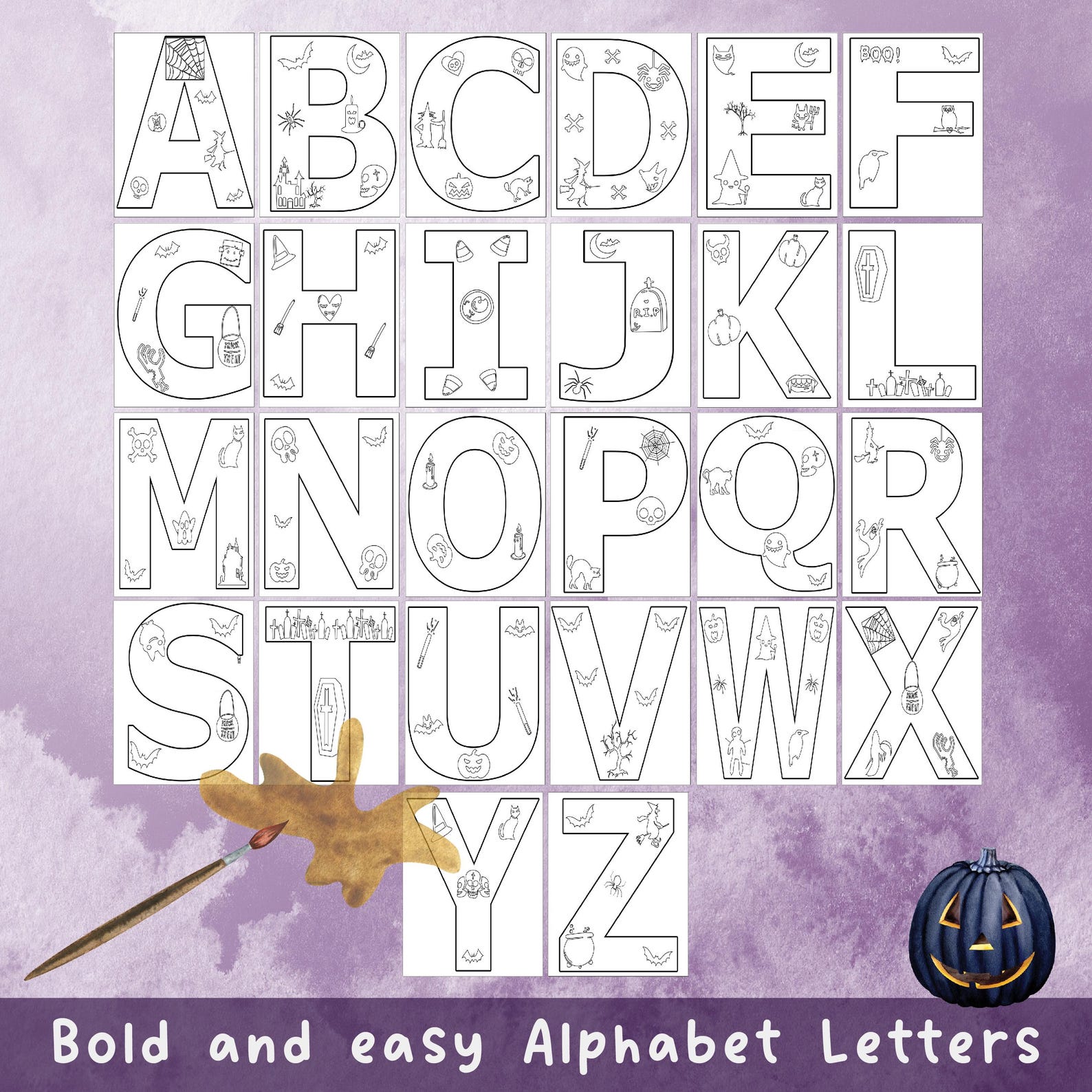 Halloween Alphabet and Numbers Coloring Pages, Spooky Halloween ...