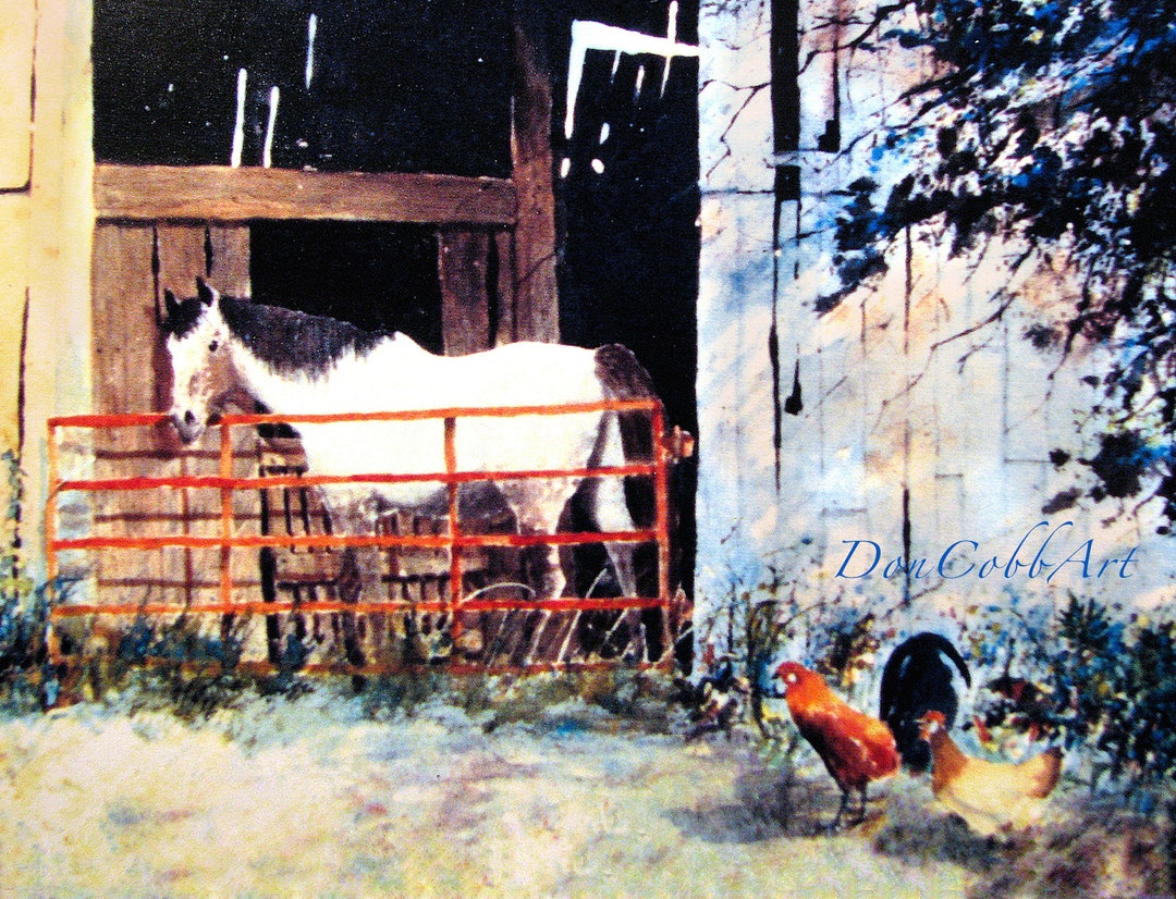 Barn, Horse, Chickens Art, Gate Keeper, Art Prints, Framed Prints ...