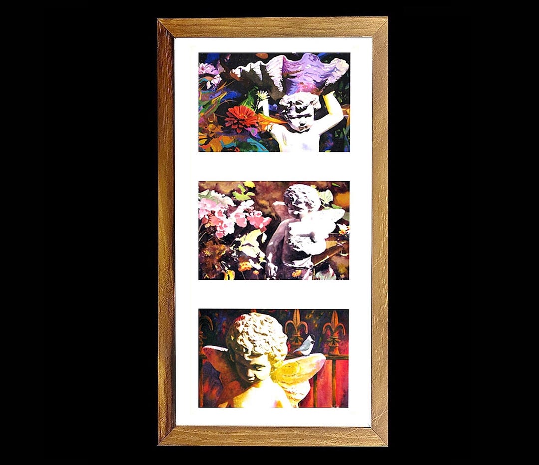 New Orlean's Art, Angel Statues, 12x20 Wooden Frame With 3 Window Mat ...