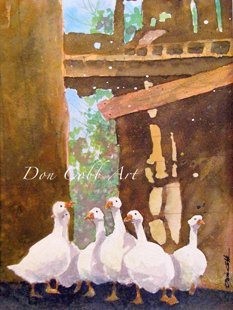 Goose Geese Farm Barn Art six White Geese Art | Etsy