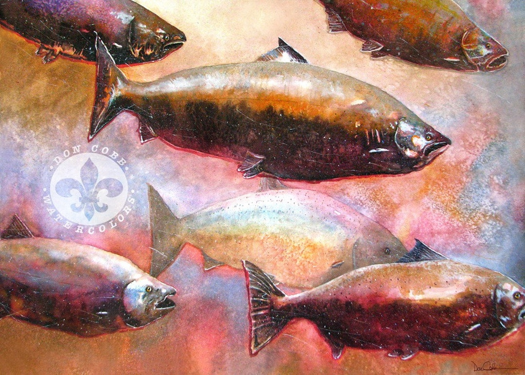 Seattle, Salmon, Fish Art, Salmon Journey, Art Prints, Framed Prints ...