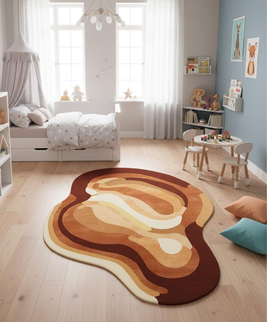 Hand Tufted Wool Area Rug, Irregular Amoeba Shape, Modern Abstract ...
