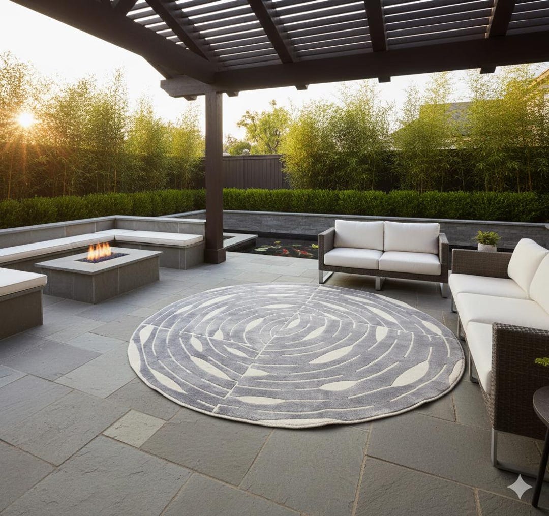 Modern Gray White Round Shape Handmade 5x5 Rug, Hand Tufted Abstract ...