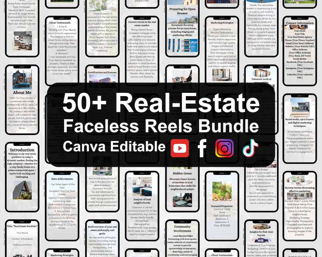 Real Estate Reels Canva Template, 50 Reels, Realtor Marketing ...