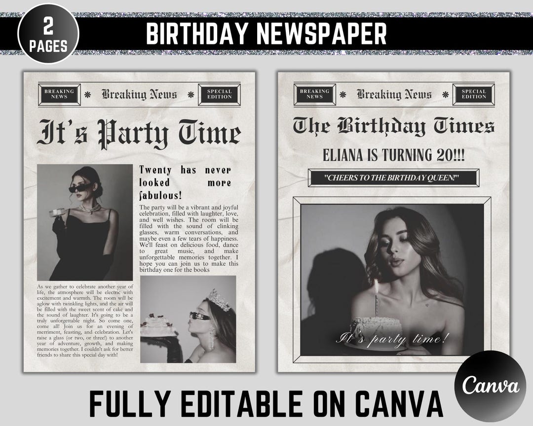 Birthday Newspaper Template, Custom Newspaper Large, the Birthday Times ...